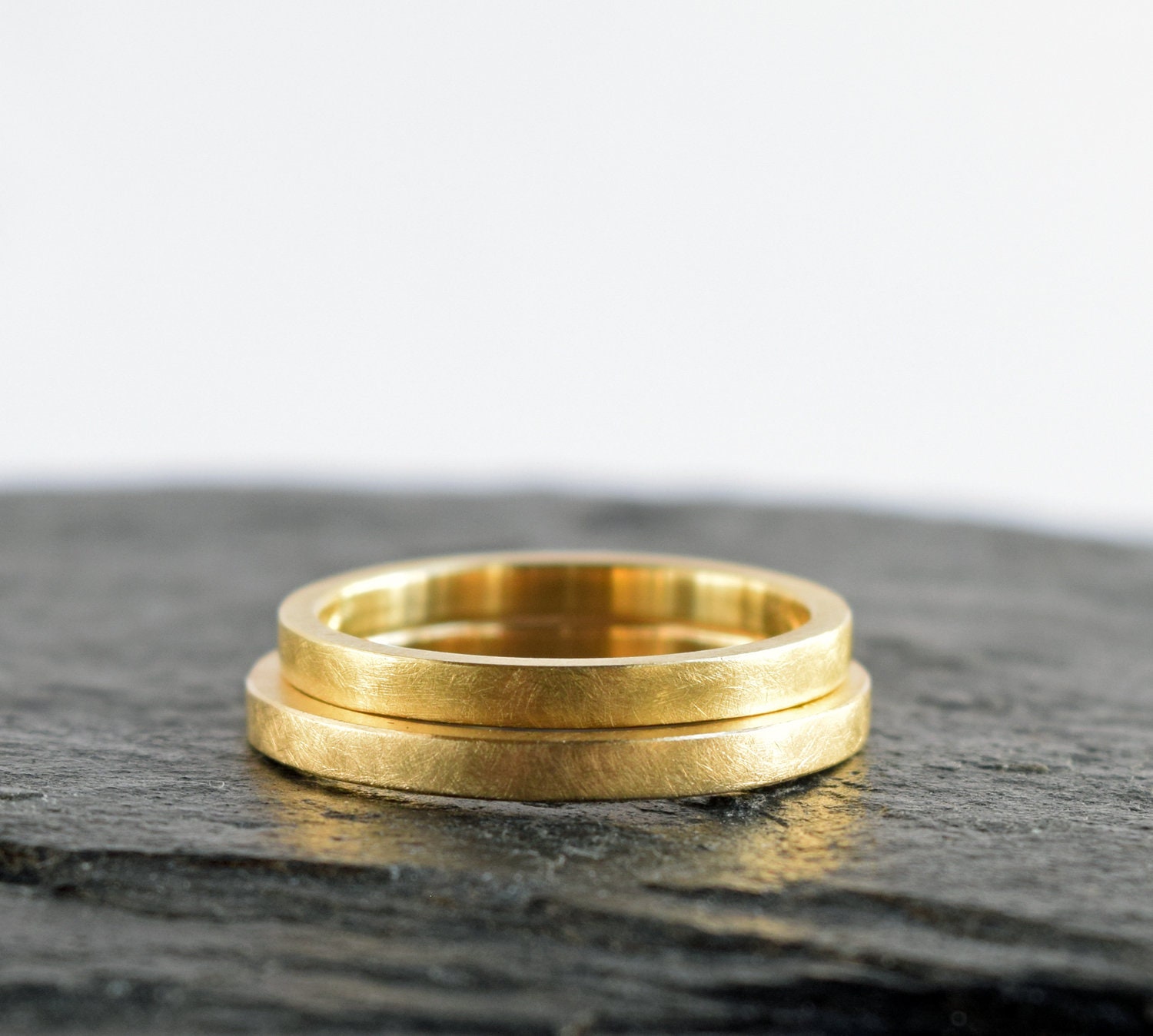 18K Gold Wedding Ring Set 2mm Gold Wedding Bands Thin | Etsy