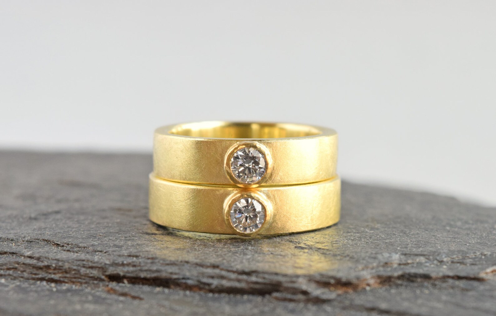 Diamond 18K Gold Wedding Ring Set 18K Gold Diamond Wedding | Etsy