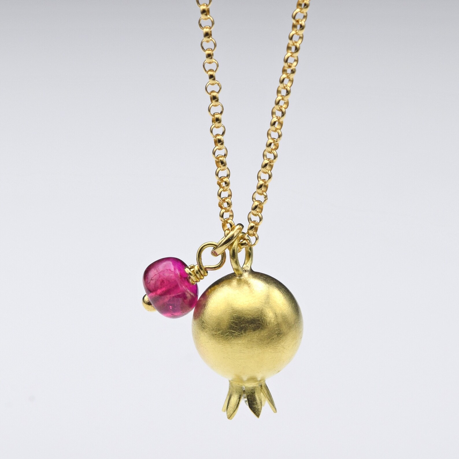 Pomegranate Gold Necklace - Small 18k Gold Pomegranate Pendant W Ruby ...
