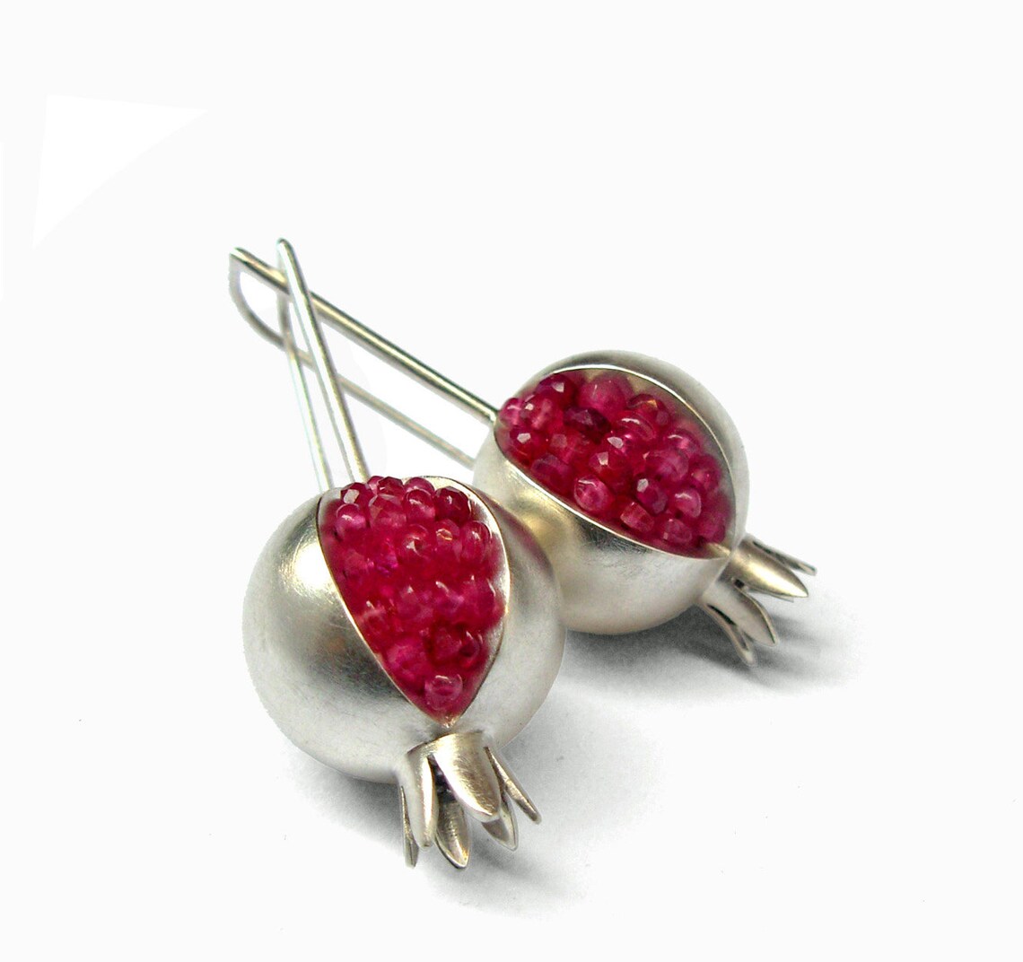 Pomegranate Earrings Ruby Silver Earrings Pink Gemstone - Etsy