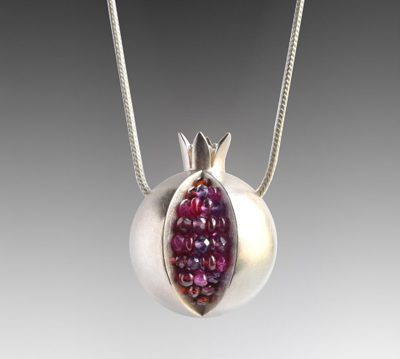 Pomegranate Necklace - Gemstone Matte Brushed Silver - Ruby Silver ...