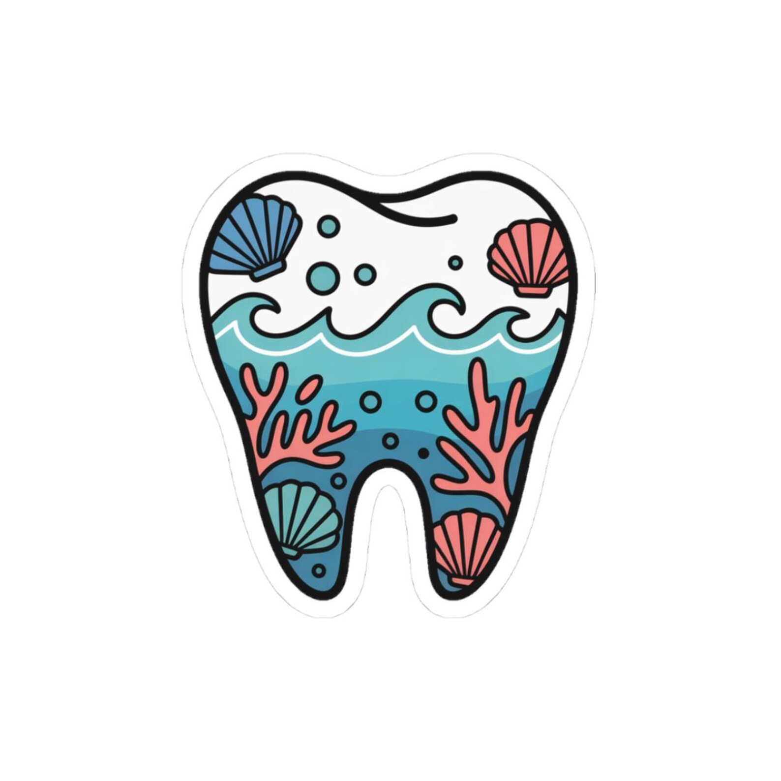 Ocean Tooth Sticker | Fun & Bright Dental Kiss-cut Stickers for ...
