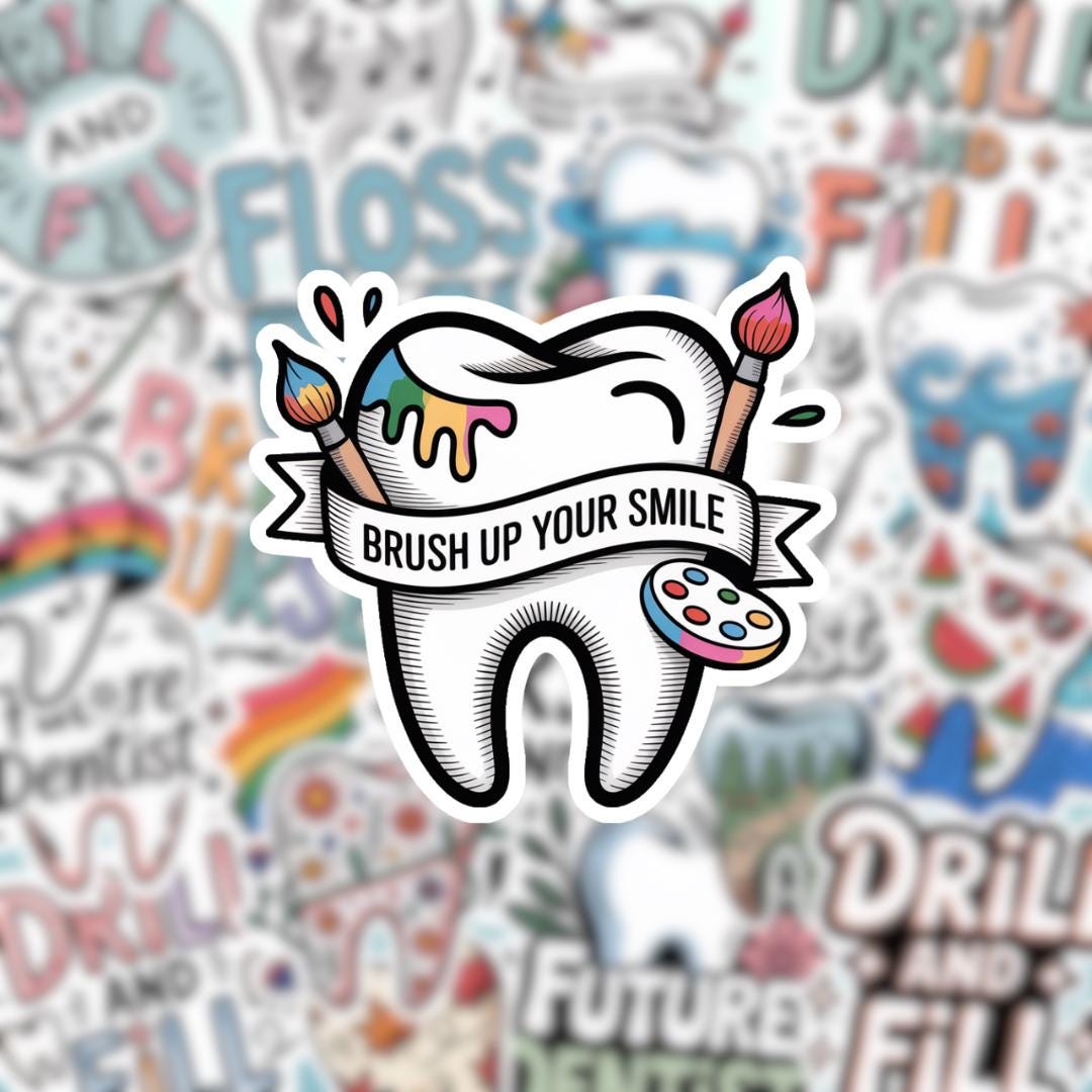 Art Tooth Sticker | Fun & Bright Dental Kiss-cut Stickers for Dentists ...