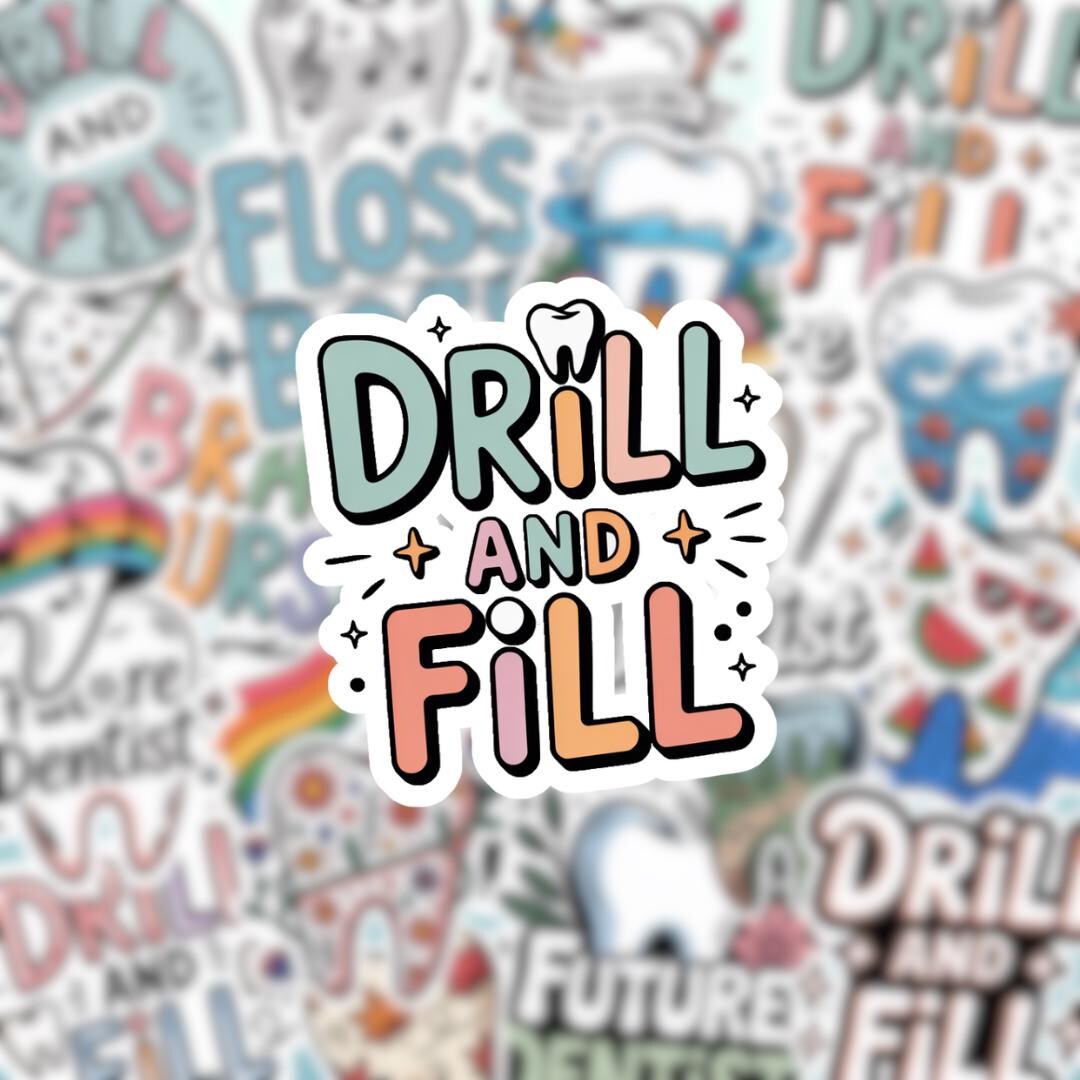 Drill and Fill Sticker | Fun & Bright Dental Kiss-cut Sticker for ...