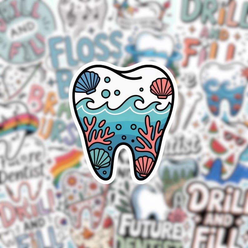 Ocean Tooth Sticker | Fun & Bright Dental Kiss-cut Stickers for ...