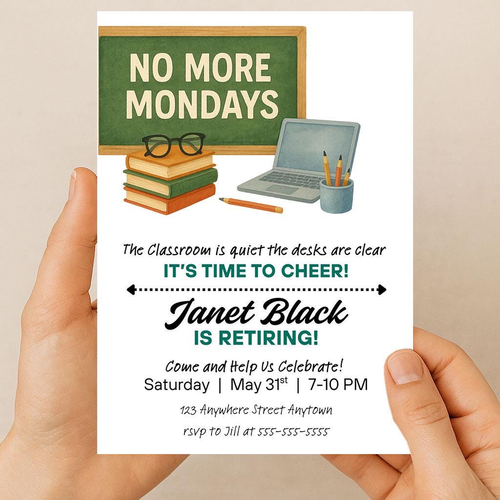 Teacher Retirement Party Invitation | Printable or Digital Download ...