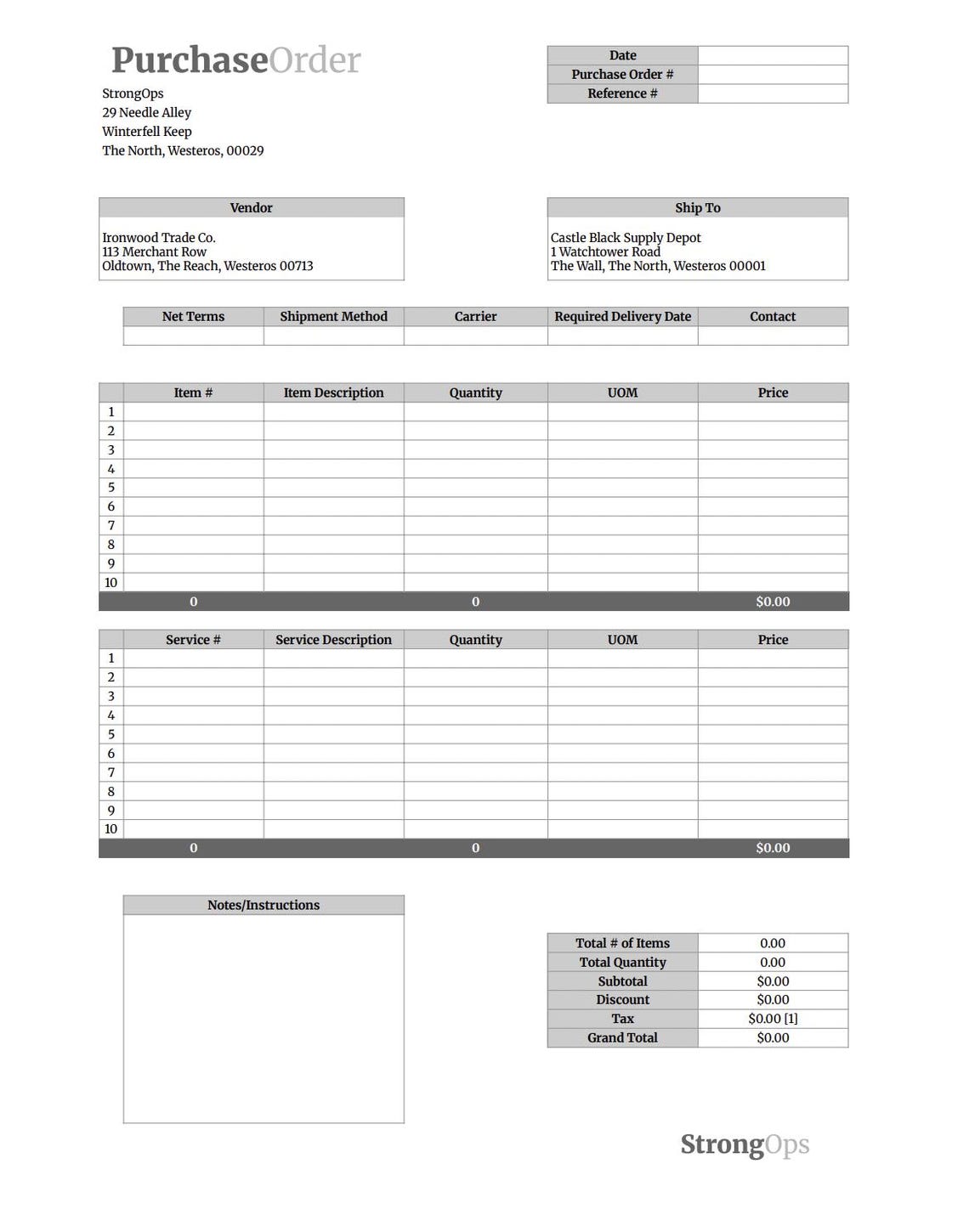 Strongops_purchase Order Template - Etsy