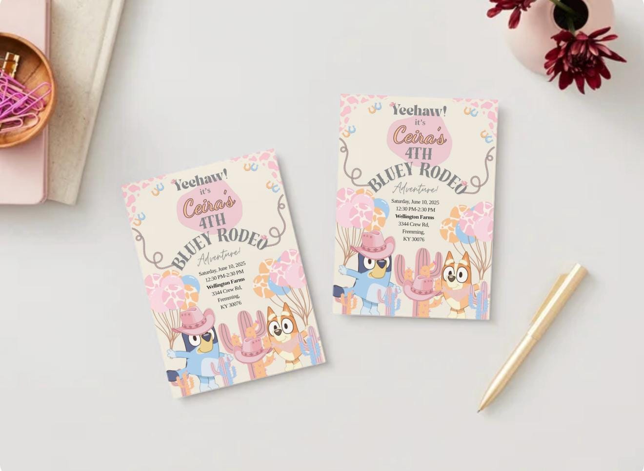 Aesthetic Bluey Rodeo Birthday Invite | Neutral Western Bluey Party ...