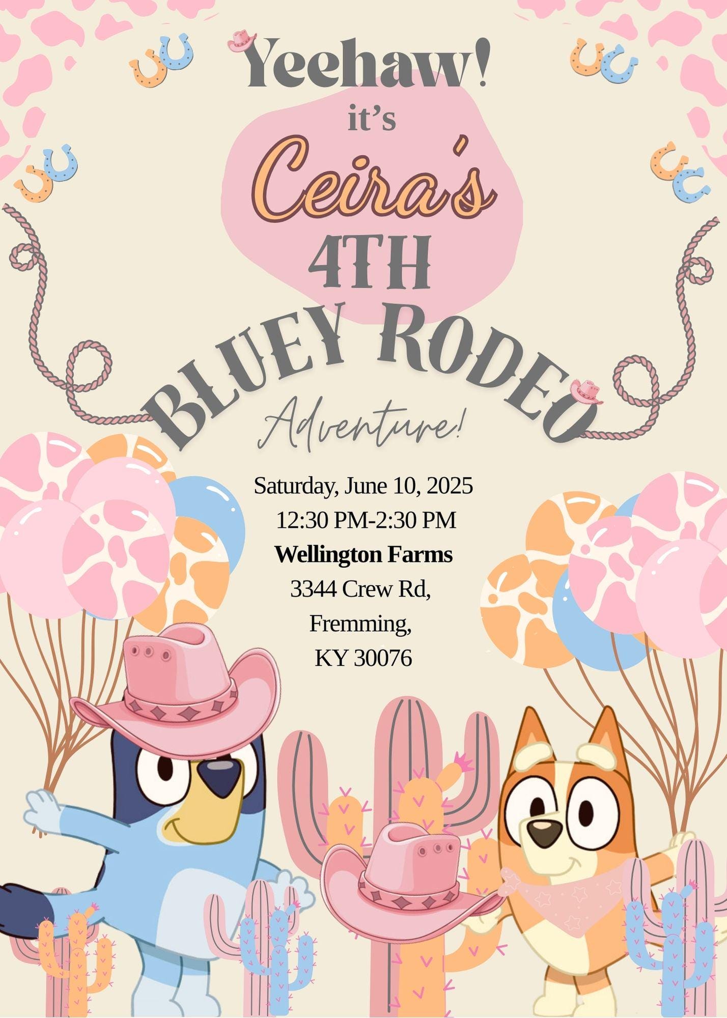 Aesthetic Bluey Rodeo Birthday Invite | Neutral Western Bluey Party ...