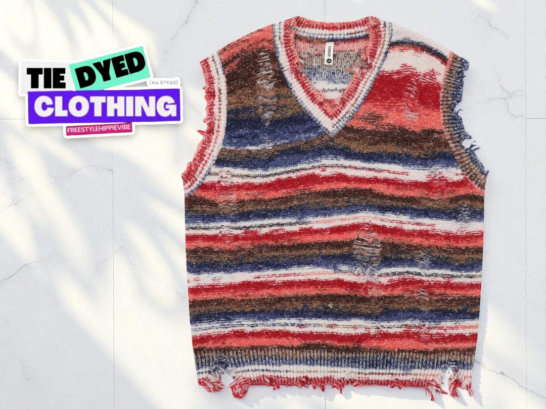 Gradient Stripe Sweater Vest | Baggy Sleeveless V-neck Top | Men's ...