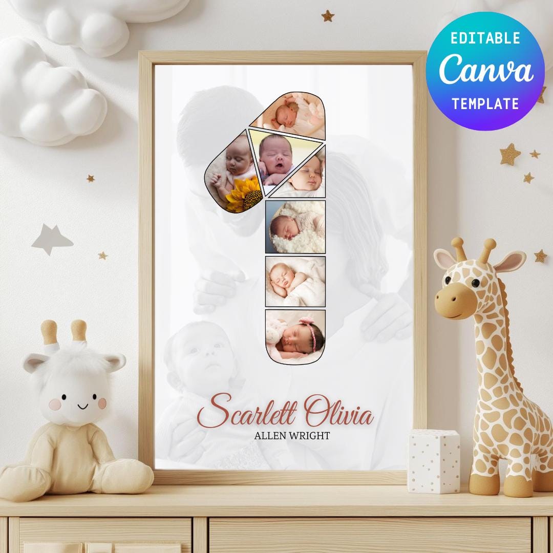 Baby Milestone Photo Collage • First Year Keepsake (digital Download ...