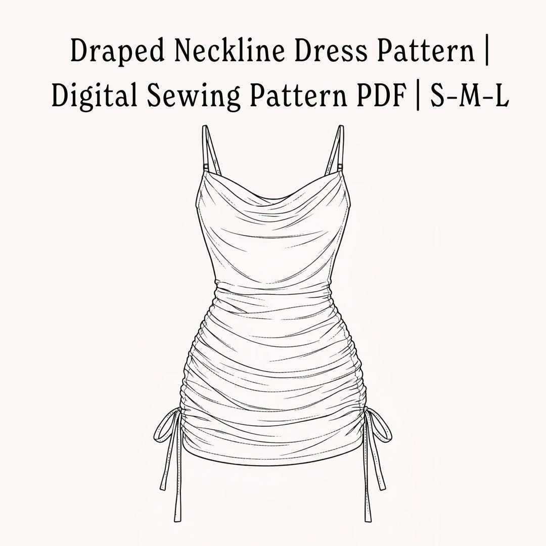 Draped Neckline Dress Pattern | Digital Sewing Pattern PDF | S–M–L - Etsy