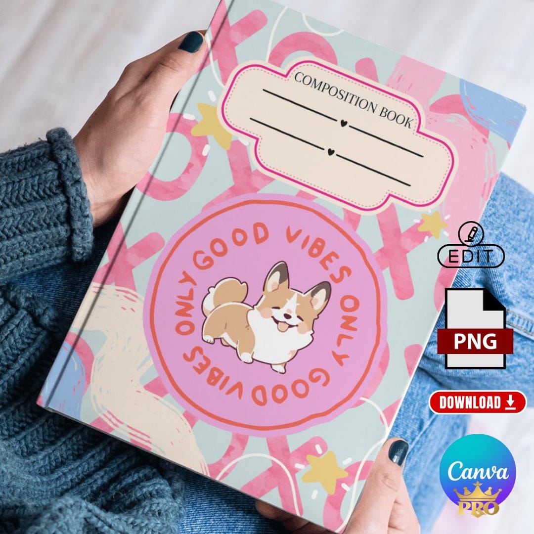 XOXO Cute Dog Composition Book Cover PNG | Valentine Notebook Front ...