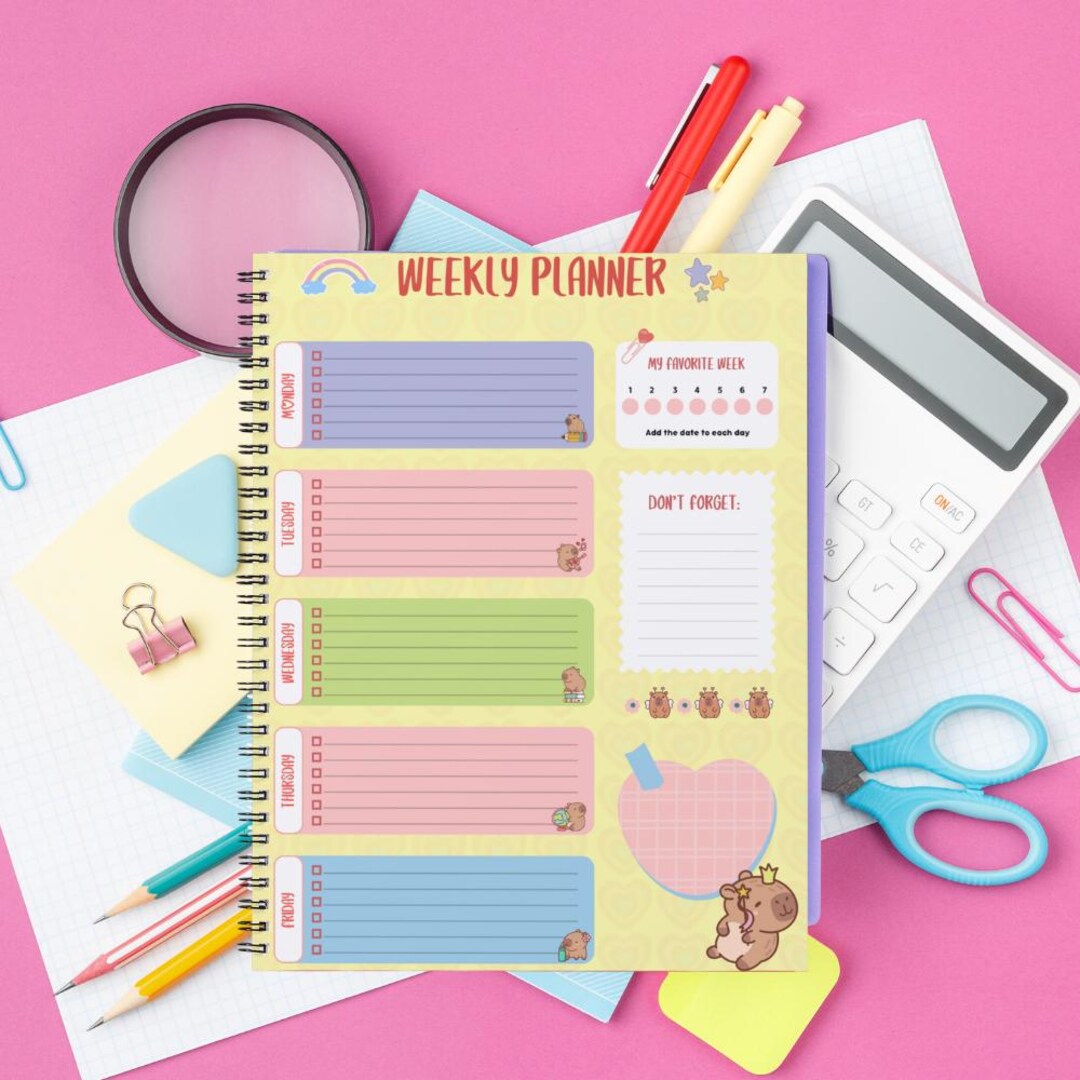 Editable Capybara Weekly Planner - Cute Design in Canva - Digital ...