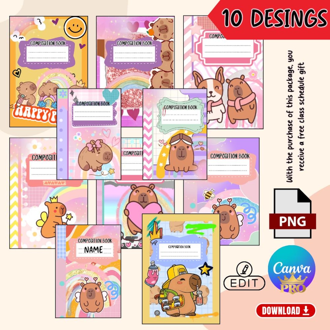 Capybara Notebook Cover Set – Editable and Downloadable Files -PNG - Etsy