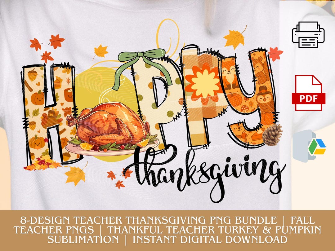 8-design Teacher Thanksgiving PNG Bundle Instant Digital Download - Etsy