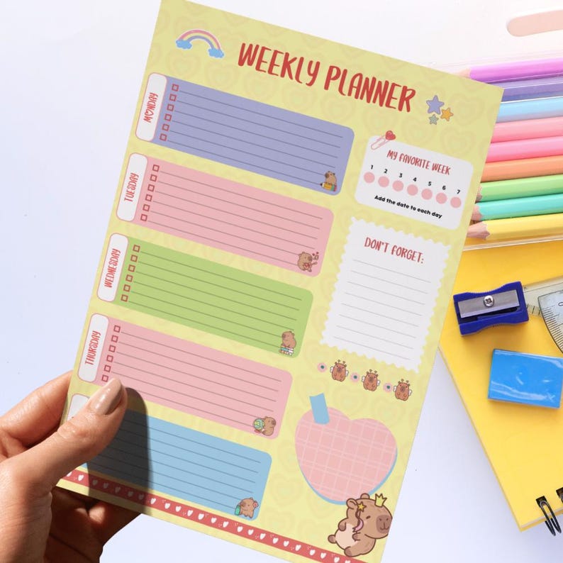 Editable Capybara Weekly Planner - Cute Design in Canva - Digital ...