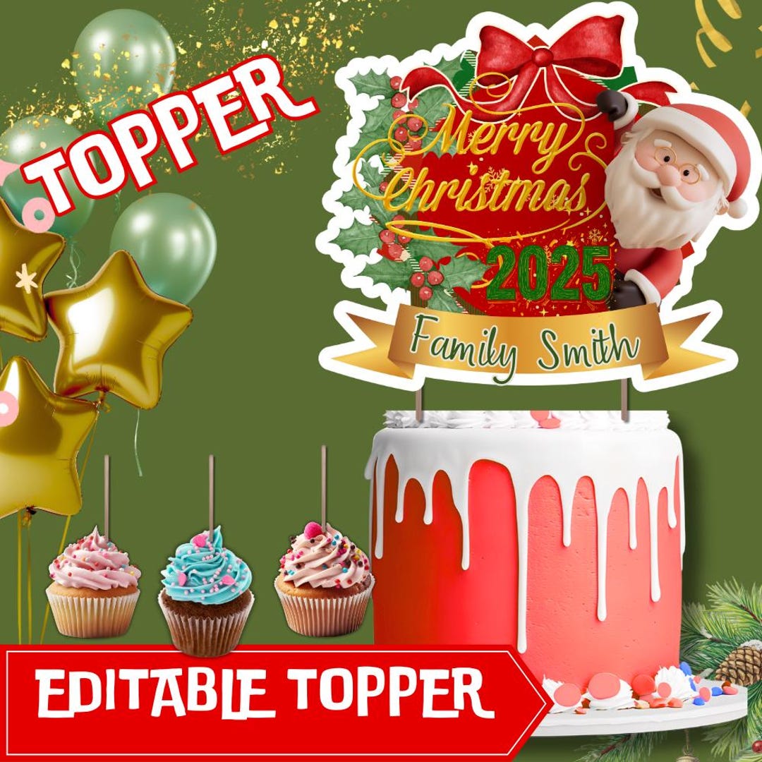 DIY Merry Christmas Cake Topper · Digital Download · Canva Editable ...