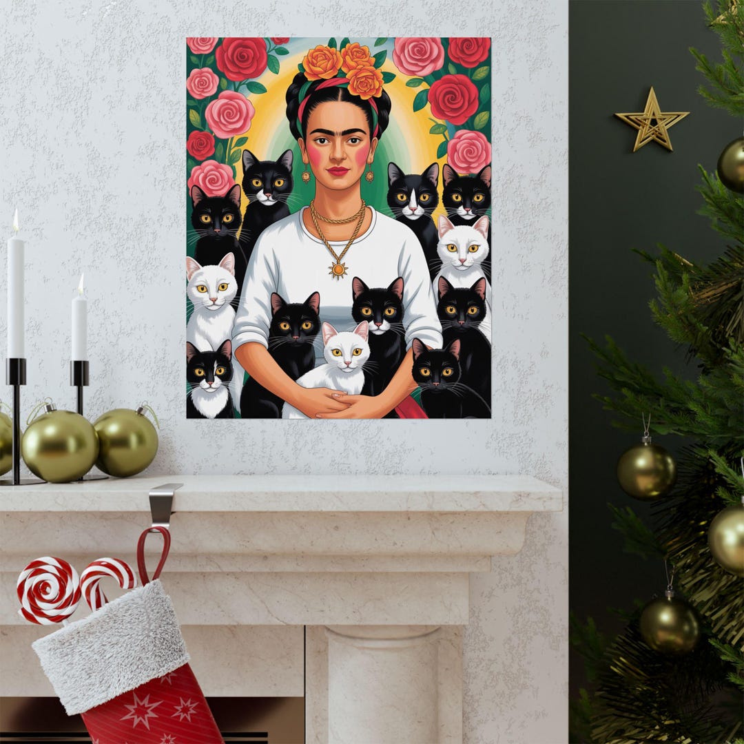 Frida Kahlo Cats Poster: Mexican Folk Art Print, Bohemian Home Decor - Etsy