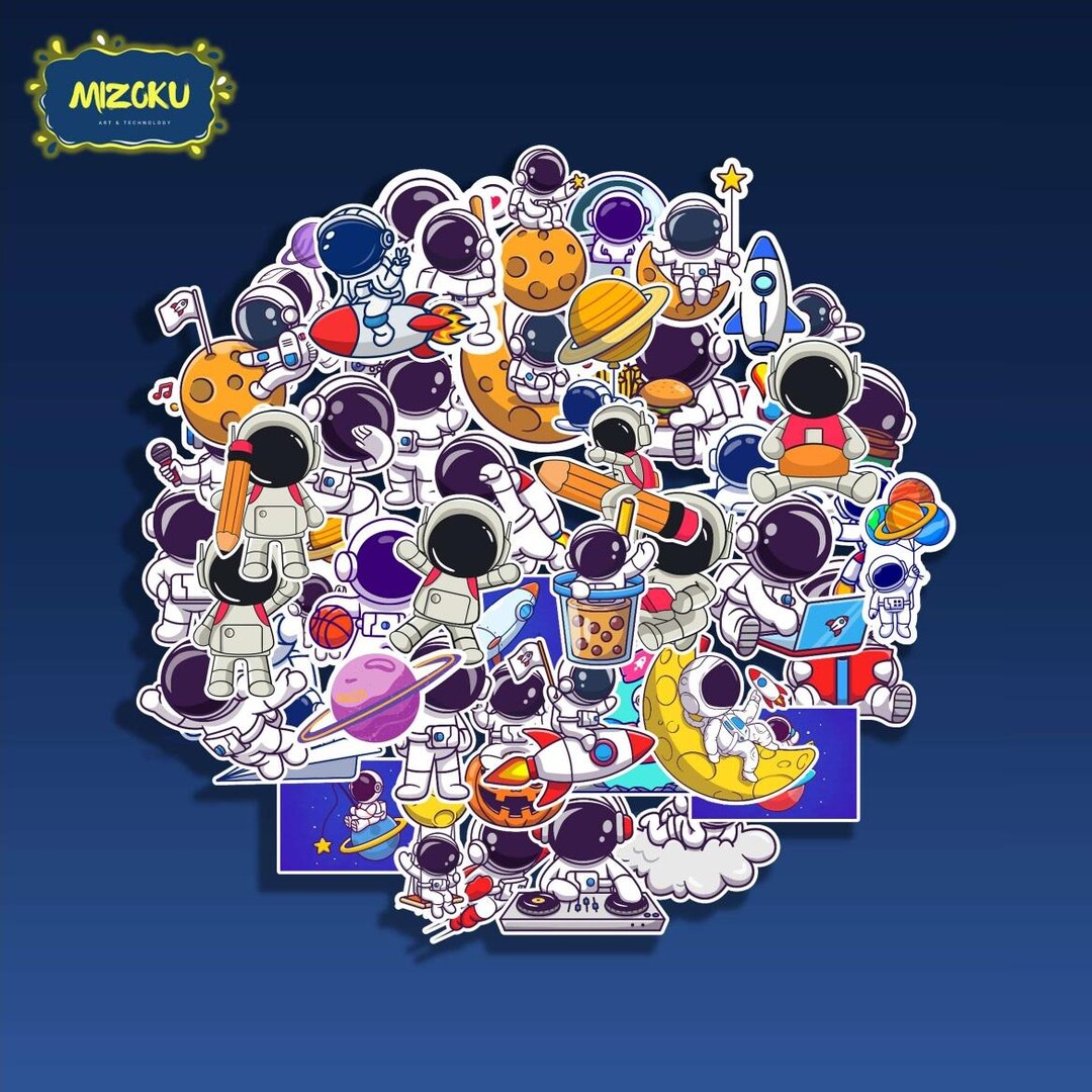 50 Sticker Pack Astronaut Printable Set Bundle Clipart Print Cut ...