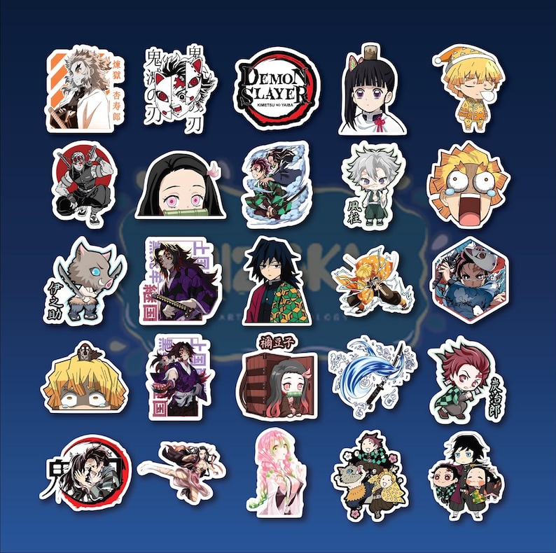 50 Sticker Pack Anime Kimetsu No Yaiba Printable Set Bundle Clipart ...