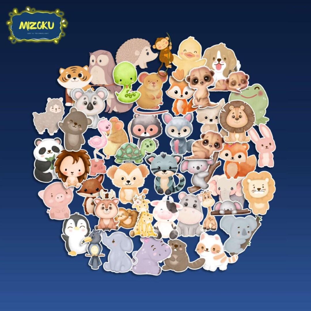 50 Sticker Pack Cute Animal Printable Set Bundle Clipart Print Cut ...