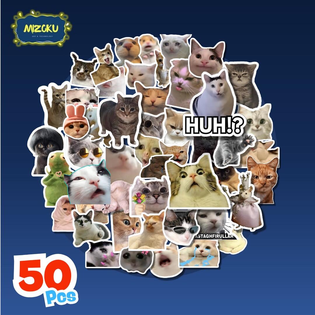 50 Sticker Pack Funny Cat Meme Printable Set Bundle Clipart Print Cut ...