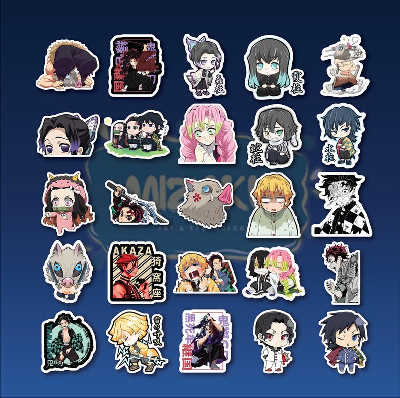 50 Sticker Pack Anime Kimetsu No Yaiba Printable Set Bundle Clipart ...