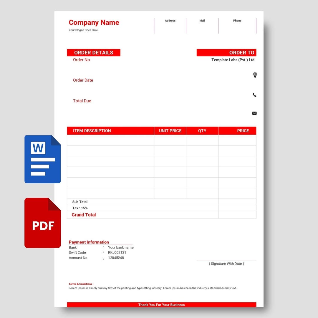 Editable Order Form Template | Printable Purchase Order Sheet in PDF ...
