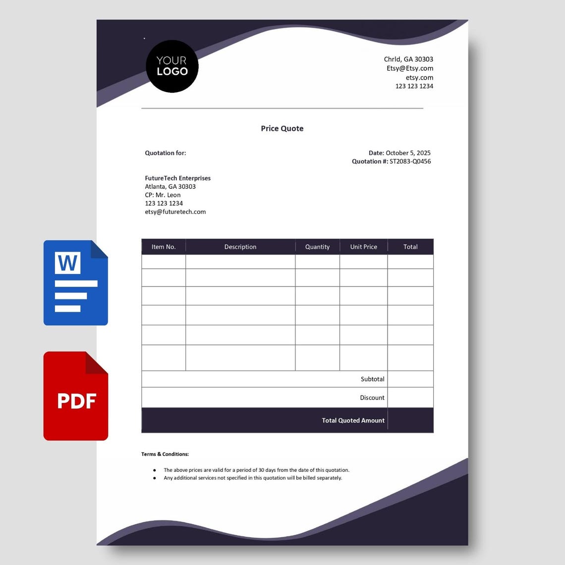 Editable Quotation Template - Simple Price Quote for Business (word ...