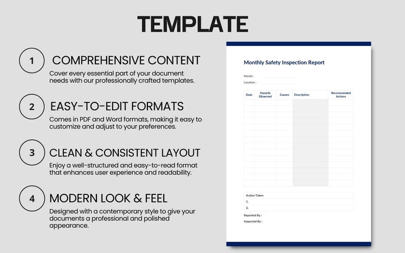Monthly Safety Inspection Report Template | Workplace Hazard Checklist ...