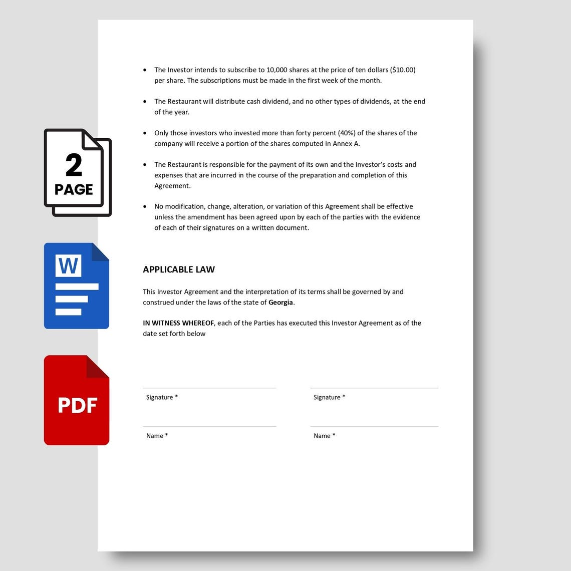 Investor Agreement Template | Editable Business Investment Contract PDF ...