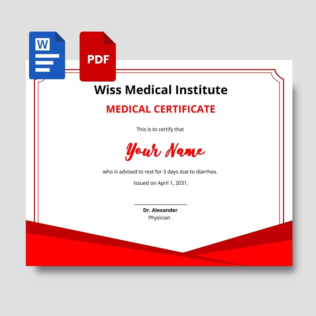 Medical Certificate Template | Editable Doctor’s Note PDF - Word ...