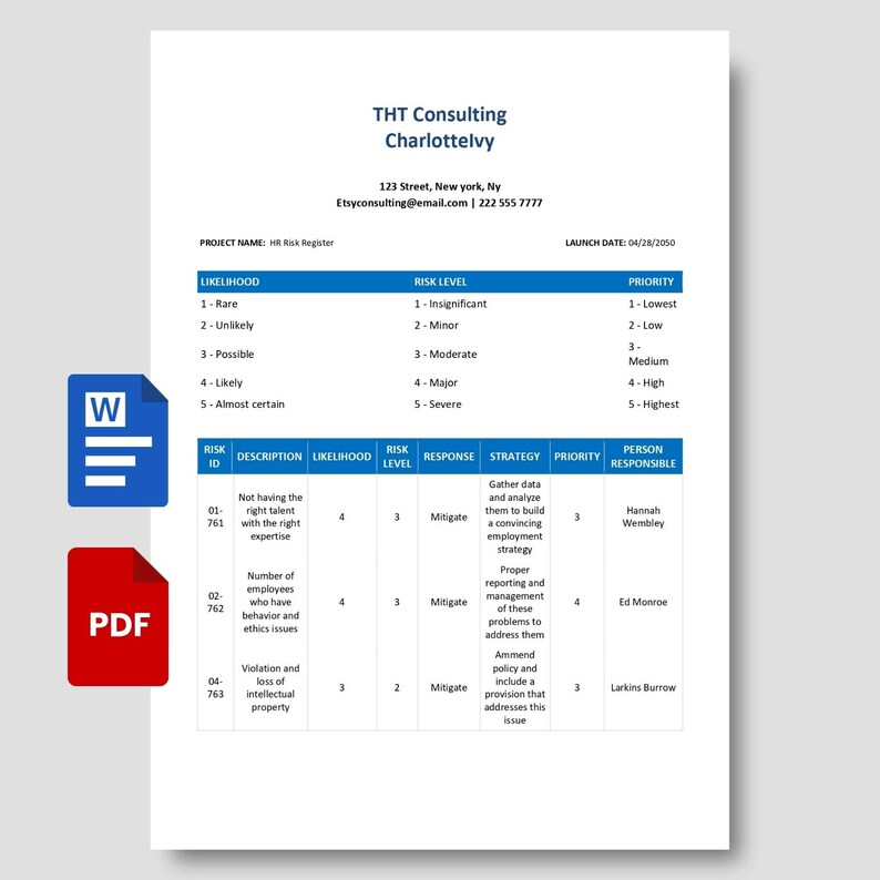 HR Risk Register Template | Editable Risk Assessment Sheet PDF & Word ...