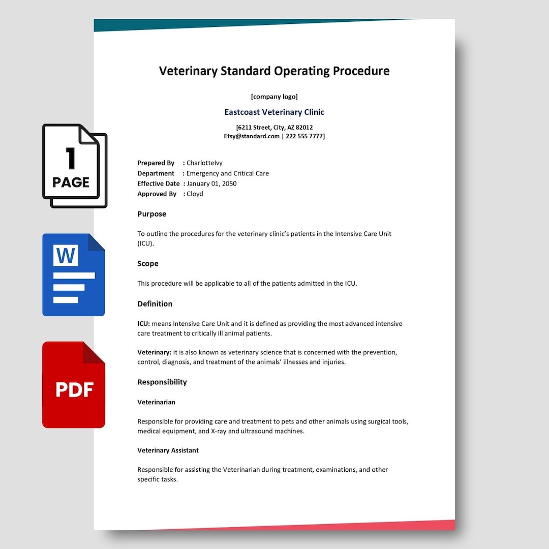 Editable Veterinary SOP Template - Animal Clinic Standard Operating ...
