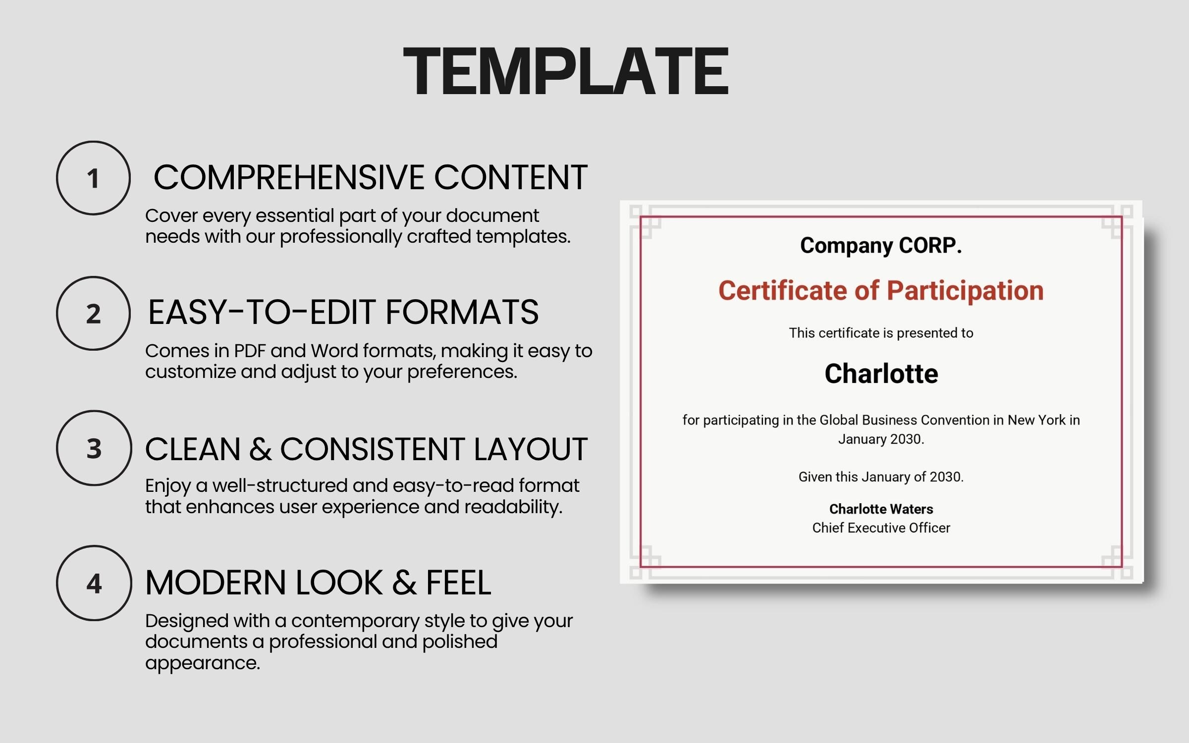 Certificate of Participation Template | Editable Certificate Award for ...