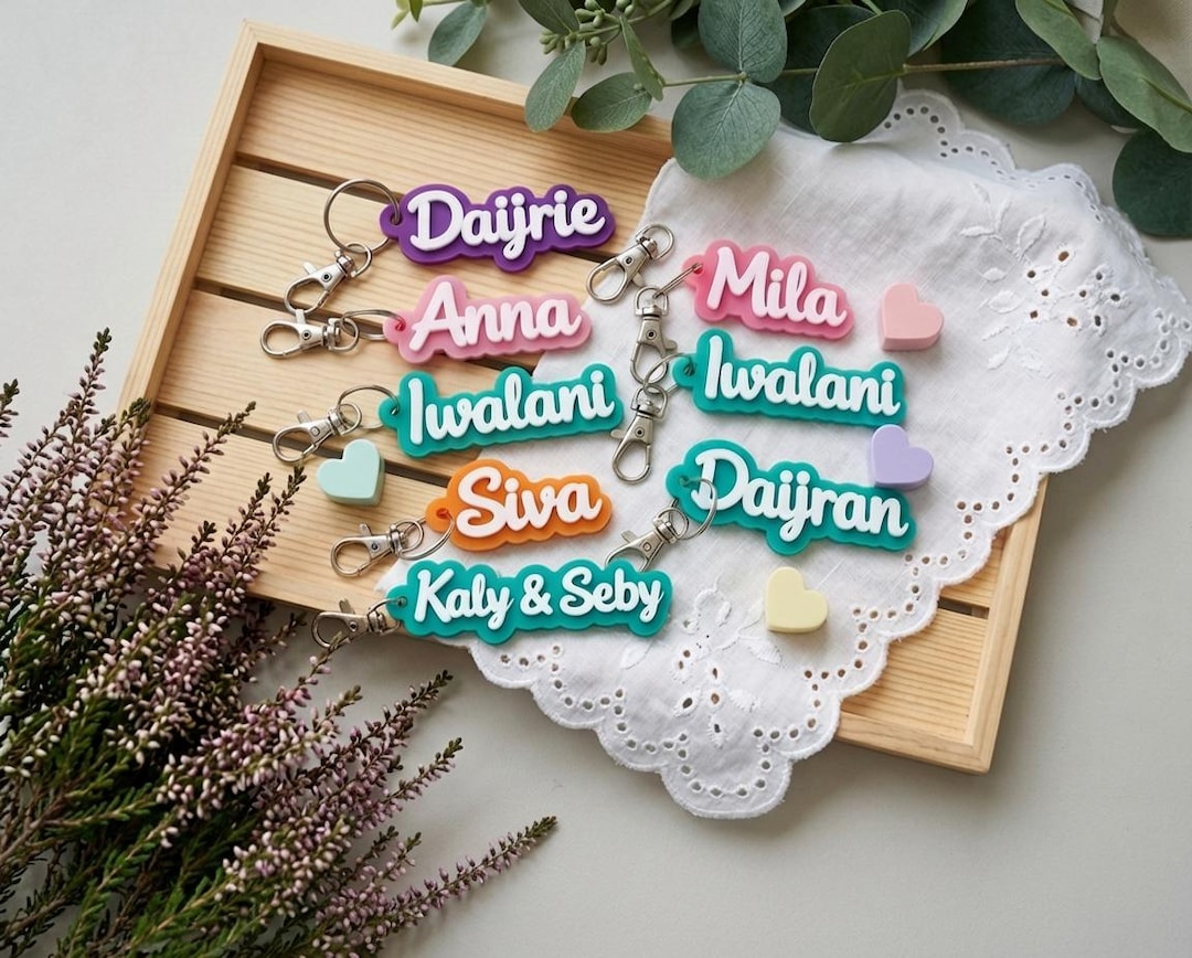 Custom Name Keychains for Kids, Personalized Acrylic Backpack Tag ...