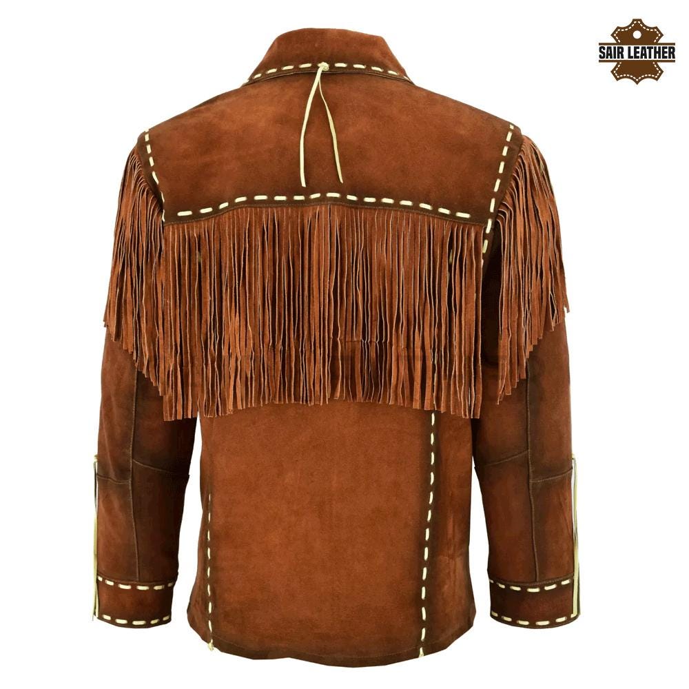Men’s Native American Cowboy Buckskin Leather Jacket With Fringes ...