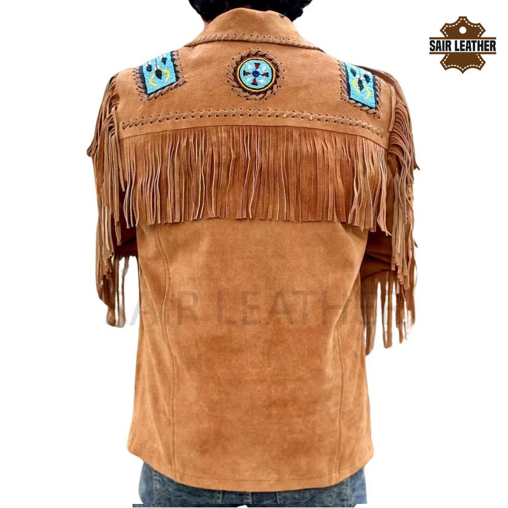 Men’s Native American Cowboy Buckskin Leather Jacket With Fringes ...