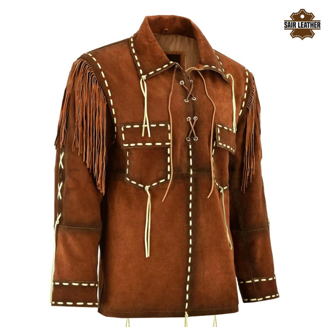 Men’s Native American Cowboy Buckskin Leather Jacket With Fringes ...