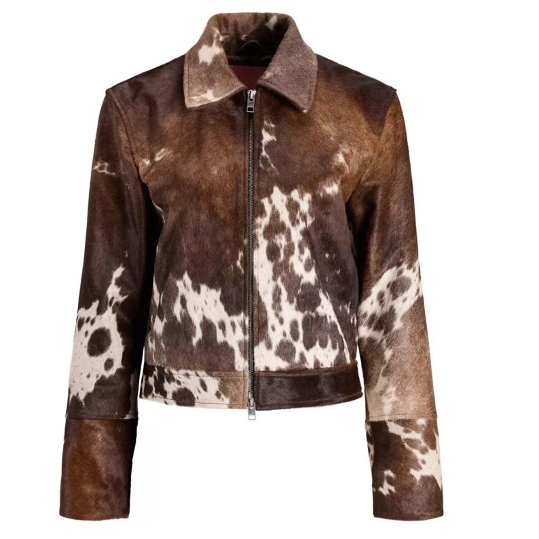 Genuine Cowhide Leather Jacket for Women | Natural Hair-on Cow Skin ...