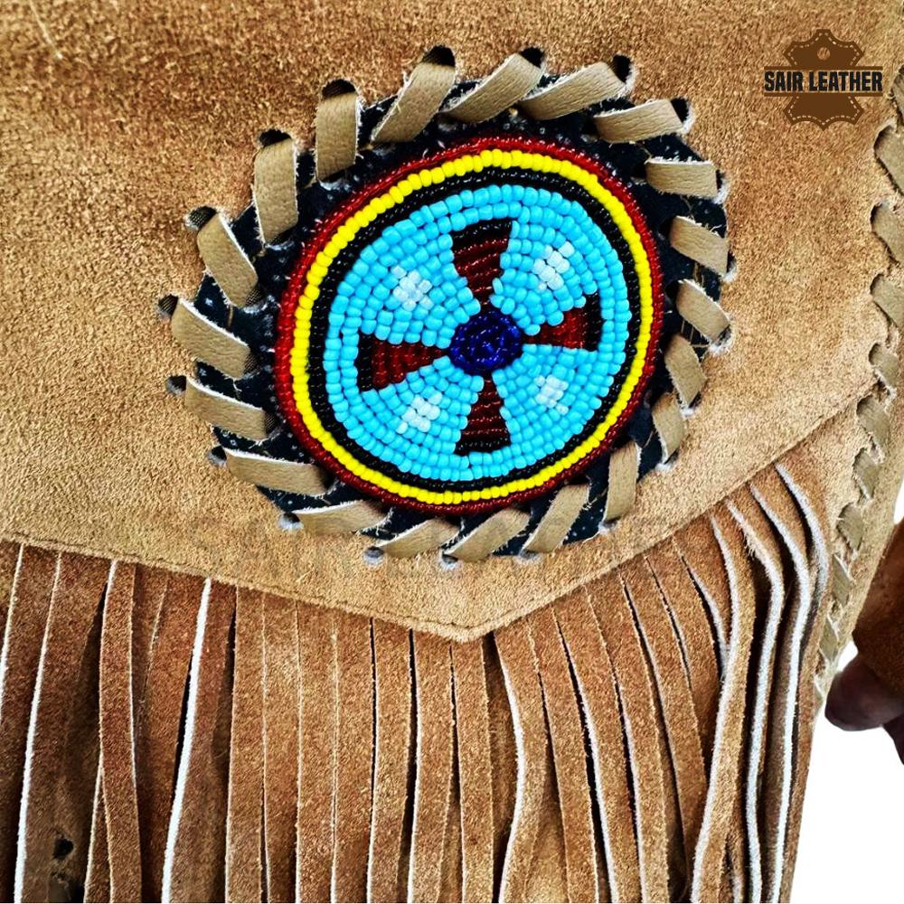 Men’s Native American Cowboy Buckskin Leather Jacket With Fringes ...