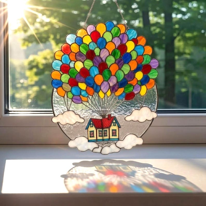 Balloon up House Suncatcher, Stained Glass Window Hanging, Disney Pixar ...