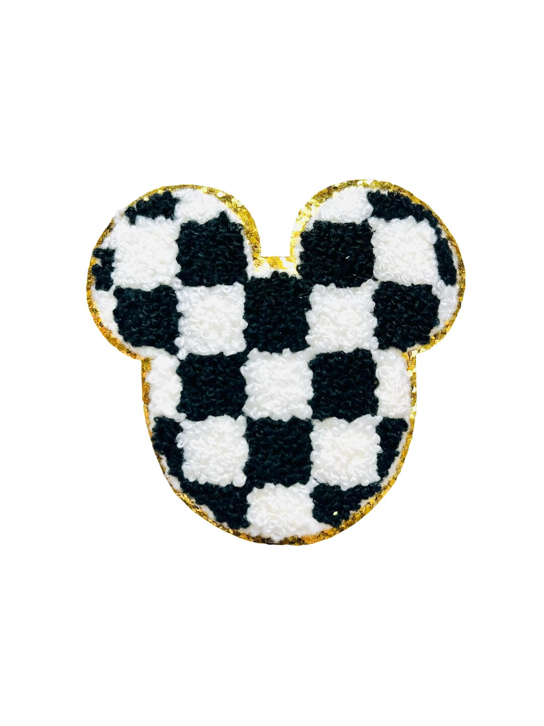 Gingham Checkered Mouse Patch // Black and White Chenille // Glitter ...
