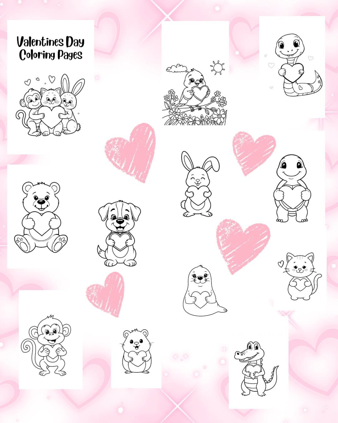 Valentines Day Animals Kids Coloring Book | 12 Pages | Canva Download ...