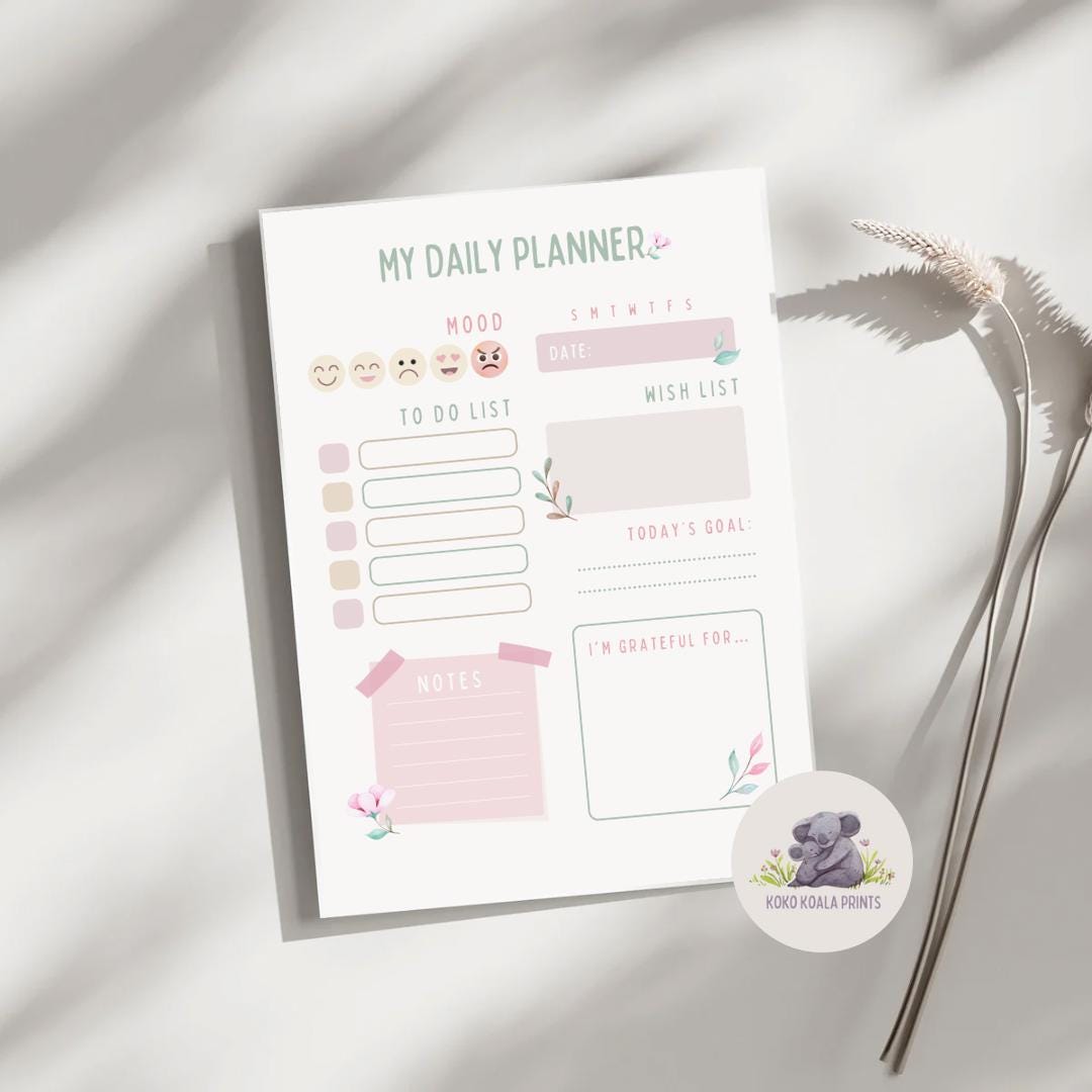 Kids Daily Planner Printable | Cute Pastel Planner | Mood Tracker ...