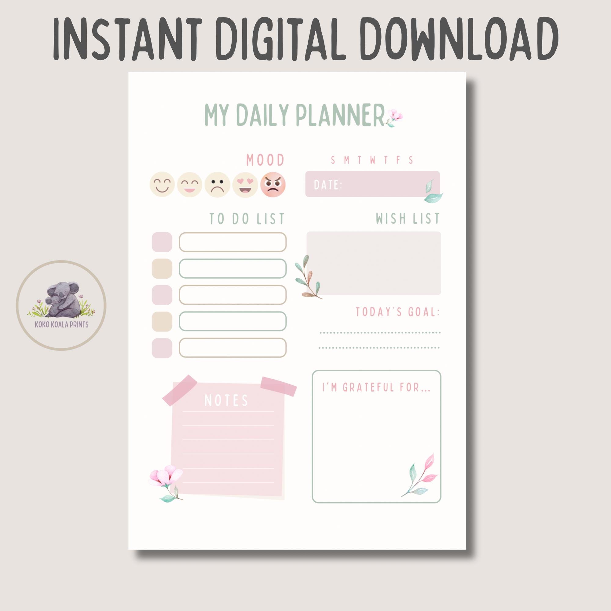 Printable - Cute Kids Daily Planner - DIGITAL DOWNLOAD PDF - Etsy