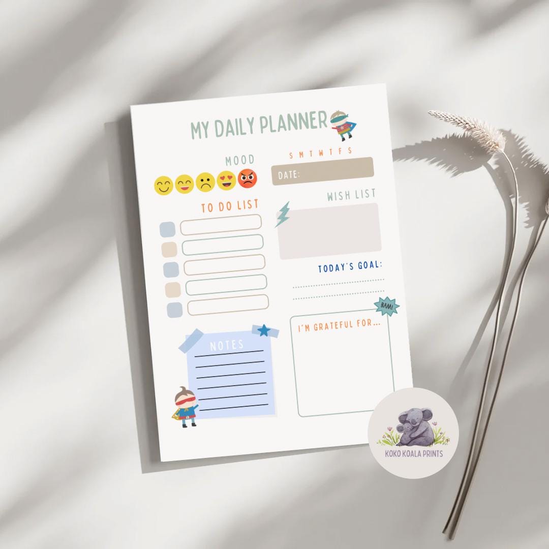 Printable - Superhero Kids Daily Planner - DIGITAL DOWNLOAD PDF - Etsy