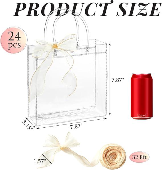 24 PCS Clear Plastic Gift Bags With Handles, Reusable Party Favor Bags ...