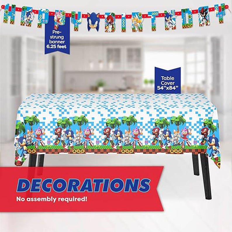 Sonic Birthday Party Decorations for 16 | Banner, Tablecloth, Sonic ...